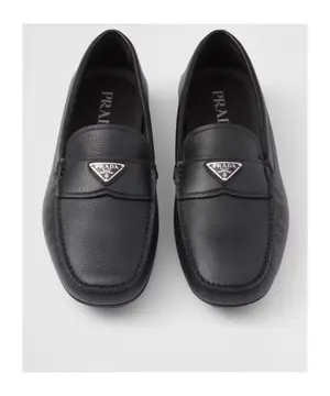 Prada Leather Driving Loafers With Enamelled Logo Detail