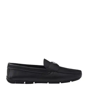 Prada Leather Driving Loafers With Enamelled Logo Detail - Black