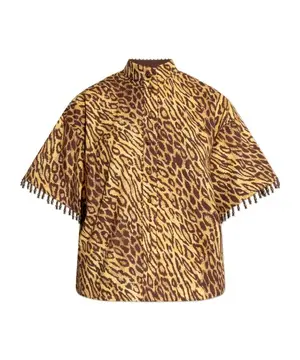 Zimmermann Coco Leopard Printed Beaded Fringe Shirt - Brown