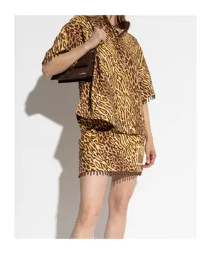 Zimmermann Coco Leopard Printed Beaded Fringe Shirt - Brown