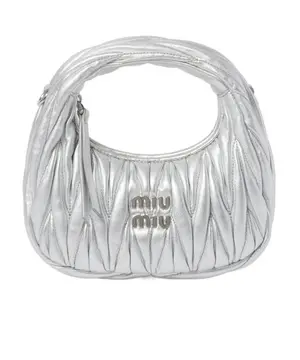 Miu Miu Wander Matelassé Nappa Leather Hobo Mini Bag - Silver