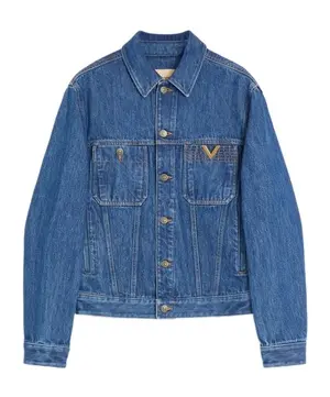 Valentino Garavani Denim Jacket With Vgold Logo - Medium Blue