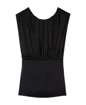 JIL SANDER Gathered V-back Satin Top - Black