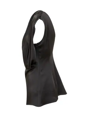 JIL SANDER Gathered V-back Satin Top - Black