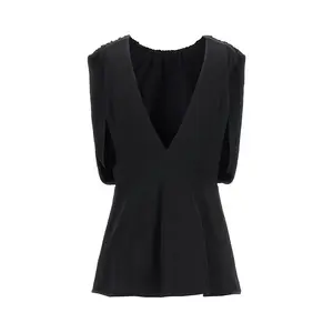 JIL SANDER Gathered V-back Satin Top - Black