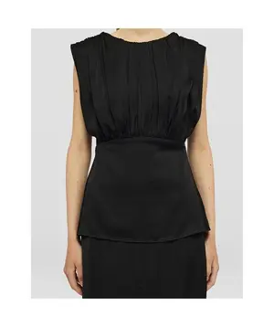 JIL SANDER Gathered V-back Satin Top - Black