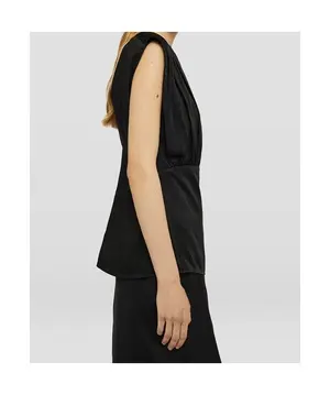 JIL SANDER Gathered V-back Satin Top - Black