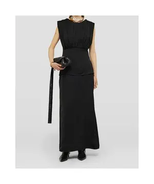 JIL SANDER Gathered V-back Satin Top - Black