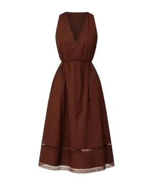 TWINSET Poplin Long Dress With V-neck And Belted Waist - Brown