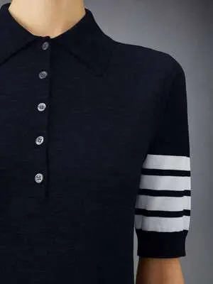 Thom Browne 4-bar Button Detail Short Sleeve Polo