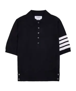 Thom Browne 4-bar Button Detail Short Sleeve Polo - Blue