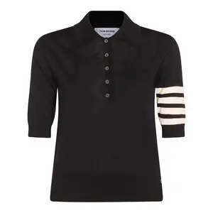 Thom Browne 4-bar Button Detail Short Sleeve Polo - Blue