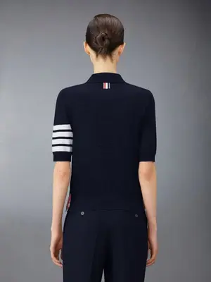 Thom Browne 4-bar Button Detail Short Sleeve Polo - Blue