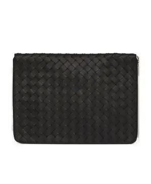 Bottega Veneta Intrecciato Leather Laptop Bag - Black
