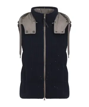 Brunello Cucinelli Knitted Gilet With Drawstring Hood - Black