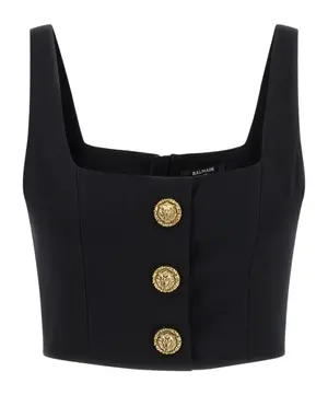 Balmain Cropped Top With Embossed Buttons - Black