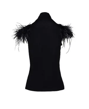 Alberta Ferretti Feather-trimmed High Neck Blouse