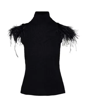 Alberta Ferretti Feather-trimmed High Neck Blouse