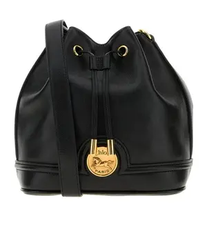 Chloé Leather Bucket Bag With Metal Logo Detailing - Black