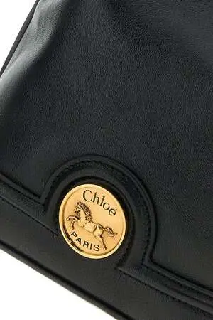 Chloé Leather Bucket Bag With Metal Logo Detailing - Black