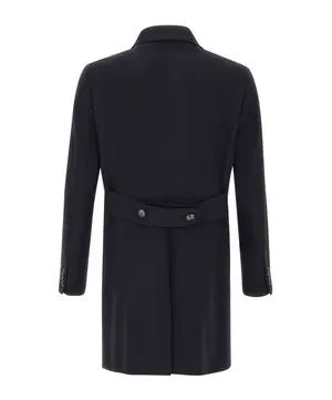 BARBA NAPOLI Peak Lapel Wool Coat - Black