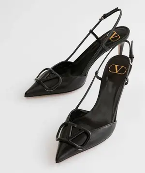 Valentino Garavani Vlogo Signature Calfskin Slingback Pump 80 Mm - Black
