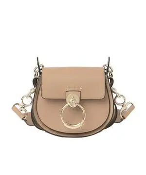 Chloé Tess Logo Embossed Ring Embellished Shoulder Bag - Nude