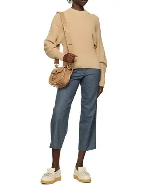 Chloé Tess Logo Embossed Ring Embellished Shoulder Bag - Nude