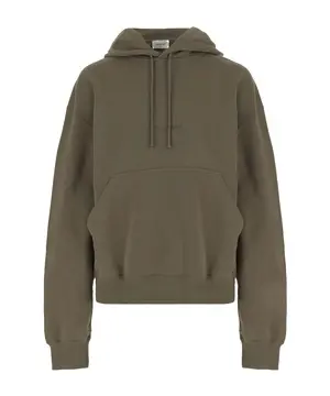 Saint Laurent Logo Embroidered Drawstring Hoodie - Khaki