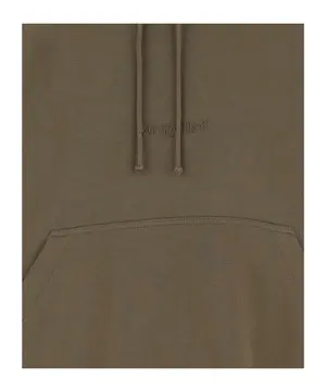 Saint Laurent Logo Embroidered Drawstring Hoodie - Khaki