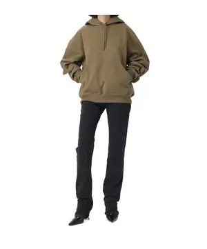 Saint Laurent Logo Embroidered Drawstring Hoodie - Khaki