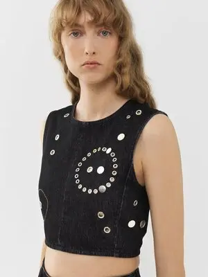 Chloé Stud Embellished Crop Top - Black