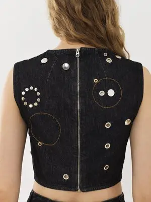 Chloé Stud Embellished Crop Top - Black