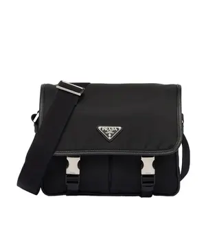 Prada Logo Plaque Fold-over Shoulder Bag - Black