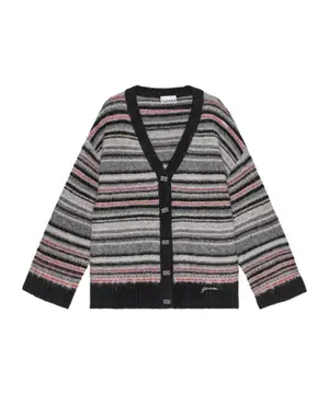 GANNI Striped Knit Cardigan With Butterfly Buttons