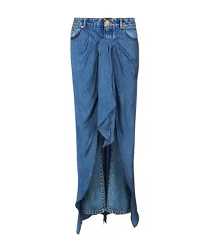 Balmain Draped Denim Skirt Jeans