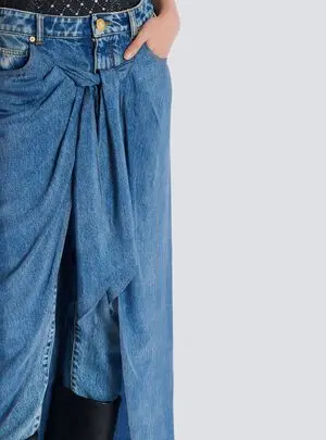 Balmain Draped Denim Skirt Jeans