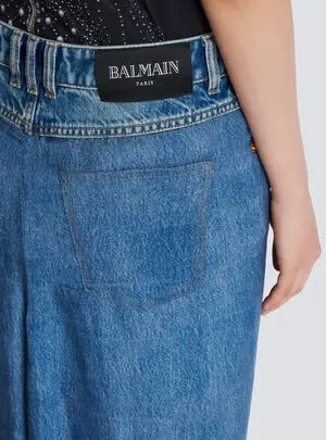 Balmain Draped Denim Skirt Jeans