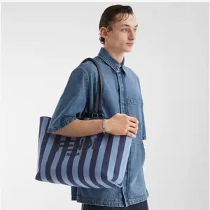 Fendi Pequin Jacquard Tote Bag - Blue
