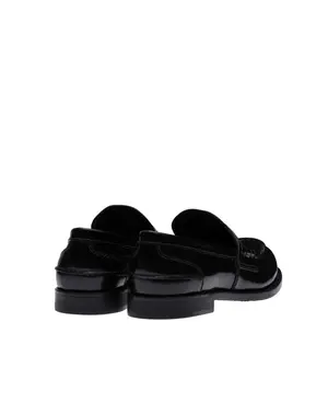 Miu Miu Round Toe Penny Loafers With Embossed Logo - Black