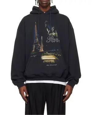 Vetements Graphic Printed Drawstring Hoodie - Black