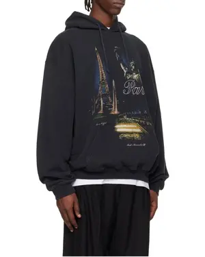 Vetements Graphic Printed Drawstring Hoodie - Black