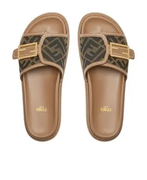 Fendi Wide-band Flat Slides With Ff Baguette Buckles