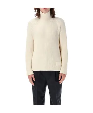 AMI Paris High Neck Ribbed Jumper - White