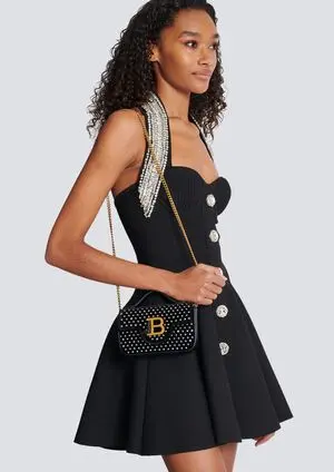 Balmain B-buzz Mini Velvet Crystal Embellished Bag