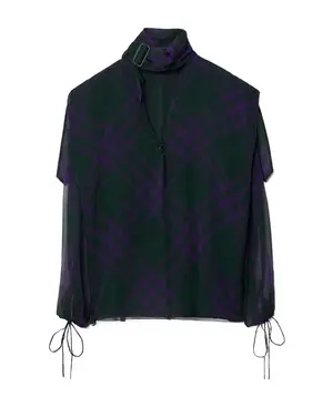 Burberry Check-pattern Scarf Detailed Blouse - Black