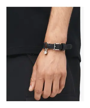 Alexander McQueen Skull Charm Leather Bracelet - Black