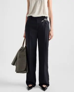 Prada High-waisted Tailored Trousers With Jewel Brooch Detail
