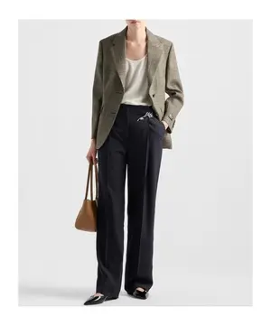 Prada High-waisted Tailored Trousers With Jewel Brooch Detail