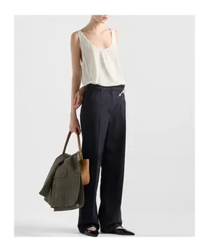 Prada High-waisted Tailored Trousers With Jewel Brooch Detail